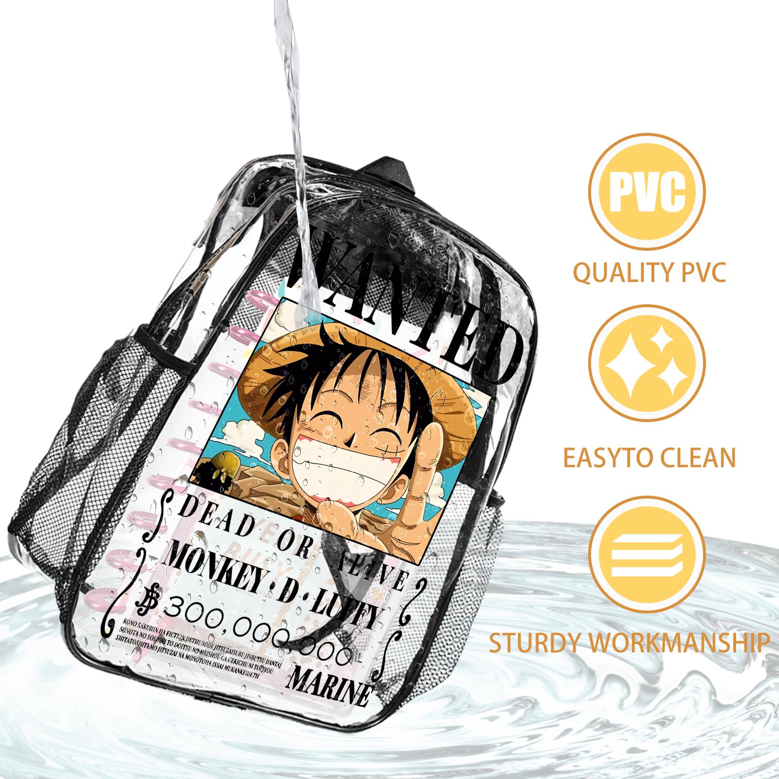 URYLVUG Japanese Anime Clear Backpack, Cosplay PVC Daypack, Heavy Duty See Through Shoulder Bag for Work, Transparent Plastic Bag for Boys Girls-Wanted