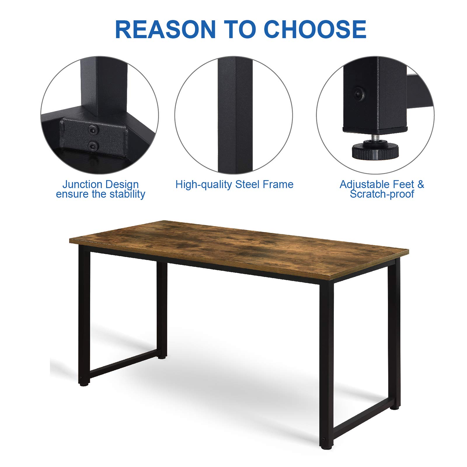 TIRI SMART Writing Desk 55 Inch Desk Office Desk for Home Office Modern Simple Style Computer Desk Laptop Study Table Office Desk Workstation Fiddle Back Figure