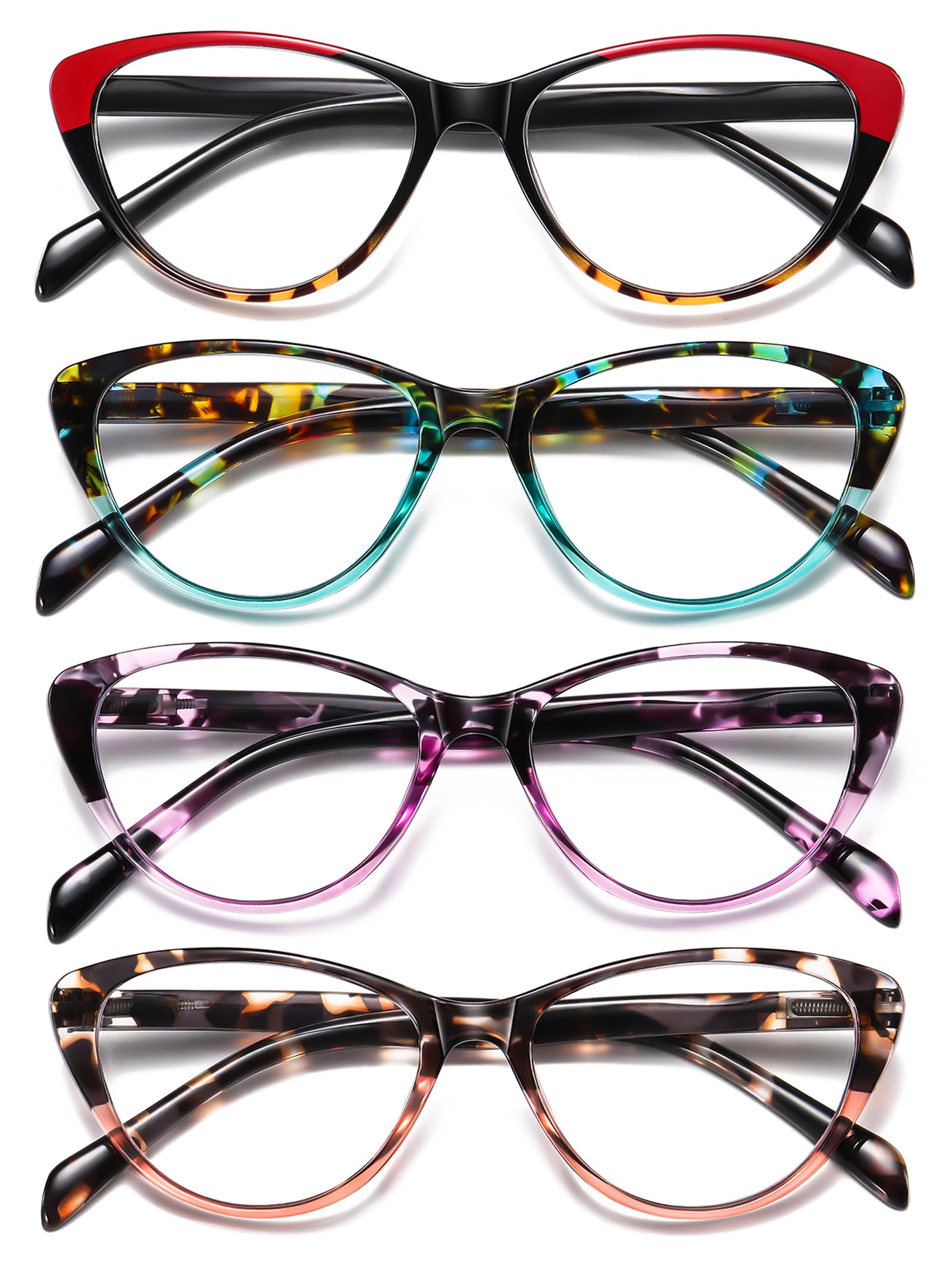 SOCTICK Cat Eye Reading Glasses for Women Blue Light Blocking,Readers for Women 2.5 with Comfort Spring Hinges,Fashion Designer Ladies Eyeglasses(4 pack)