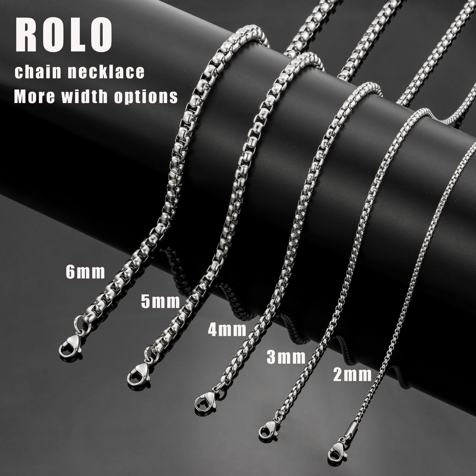 Square Rolo Chain Necklace 2mm 24inch Stainless Steel Box Chain Jewelry for Men & Women