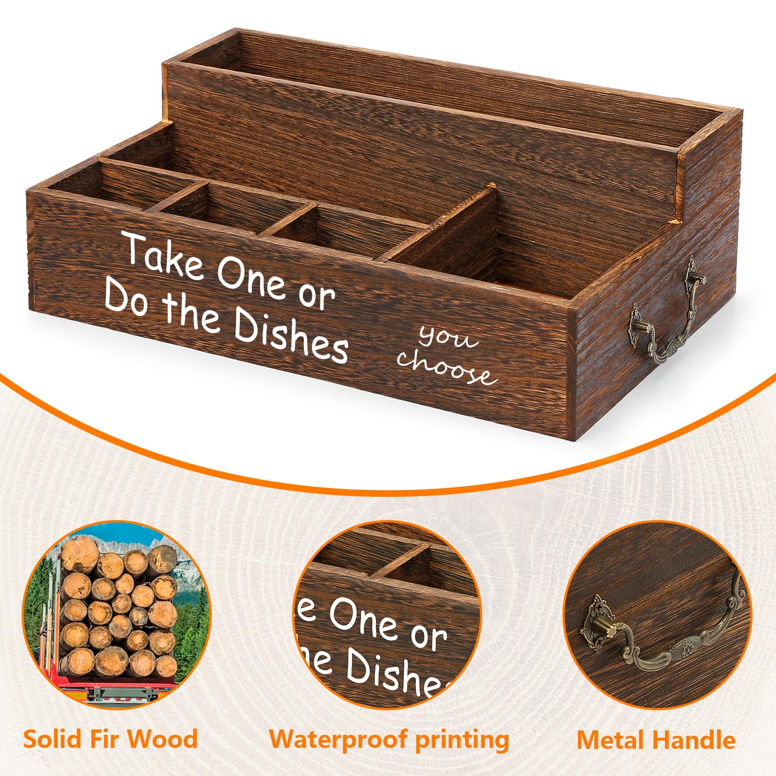 Stahala Paper Plate Holder for Kitchen Counter,Wood Utensil Caddy Organizer,Kitchen Silverware Caddy Holder for Cups,Forks,Spoons,Plates,Napkins,Utensil Holder Paper Plate Dispenser (Big Brown)