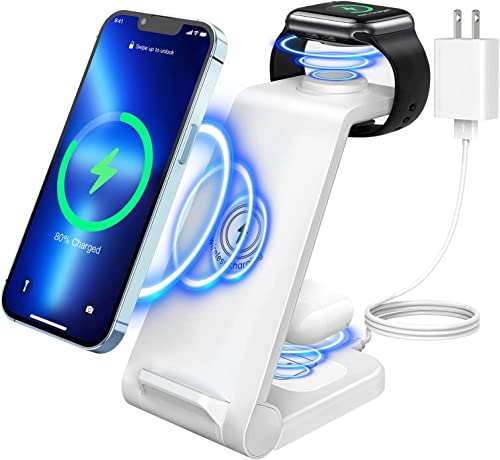 Wireless Charging Station for iPhone Multiple Devices, 3 in 1 Wireless Charger Stand Dock Compatible with Apple Watch Series 7 6 SE 5 4 3 2 & Airpods iPhone 13 12 11 Pro Max/X/Xs Max/8/8 Plus iWatch