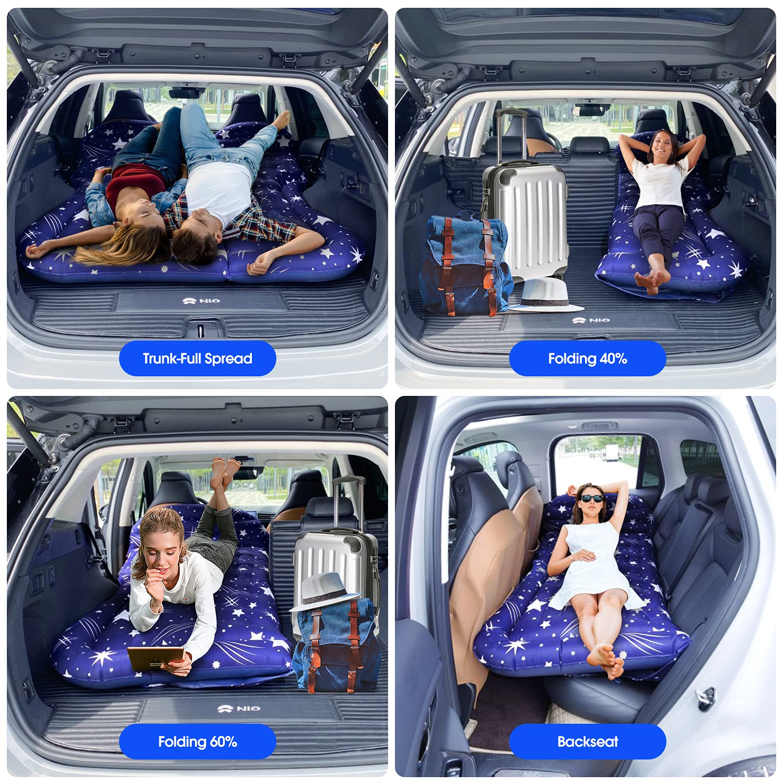 YEPLINS SUV Air Mattress Camping Bed Cushion Pillow, Inflatable, Car Portable Bed Back Seat (Starry Blue)