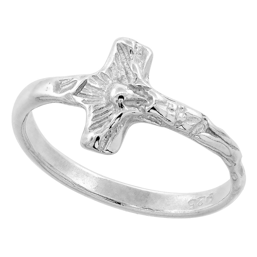 Sterling Silver Tiny Crucifix Ring Polished finish 3/8 inch wide size 9