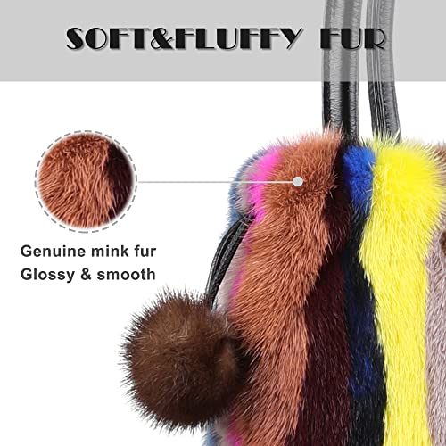 Women's Mink Fur Handbag Tote Furry Top Handle Bag Satchel Purses Multicolor(Multicoloured Bright)