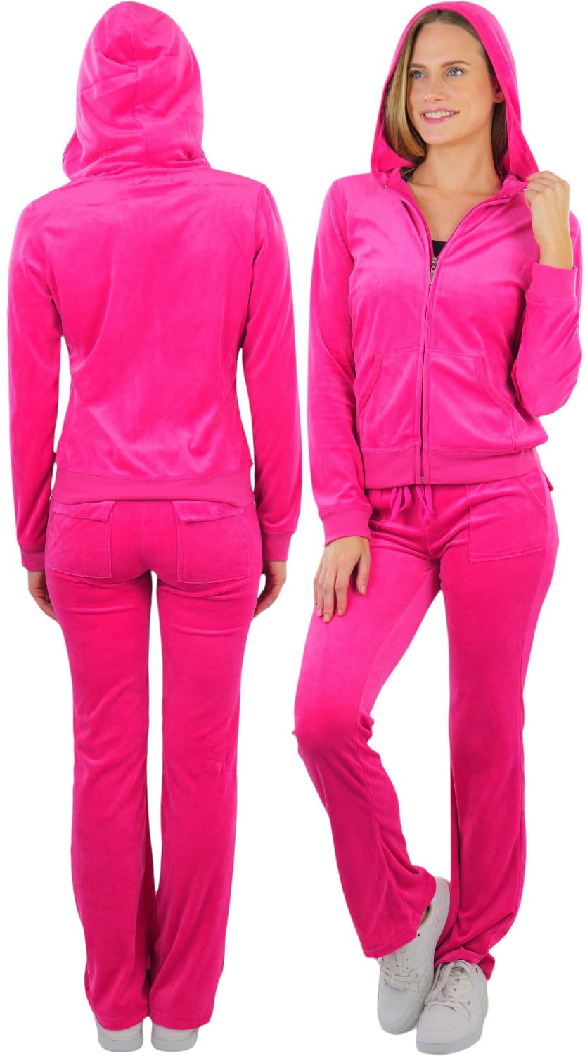 ToBeInStyle Women's Velour Tracksuit Jacket and Matching Pants - Fuchsia - 3X