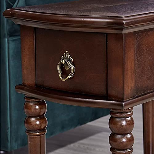 Sofa Side Table Couch Table Wood Side Table, Narrow End Table with Open Storage Shelf and Drawer, Retro Rectangle Coffee Table Storage Cabinet Night Stand for Living Room, Bed Side Table for Bedroom