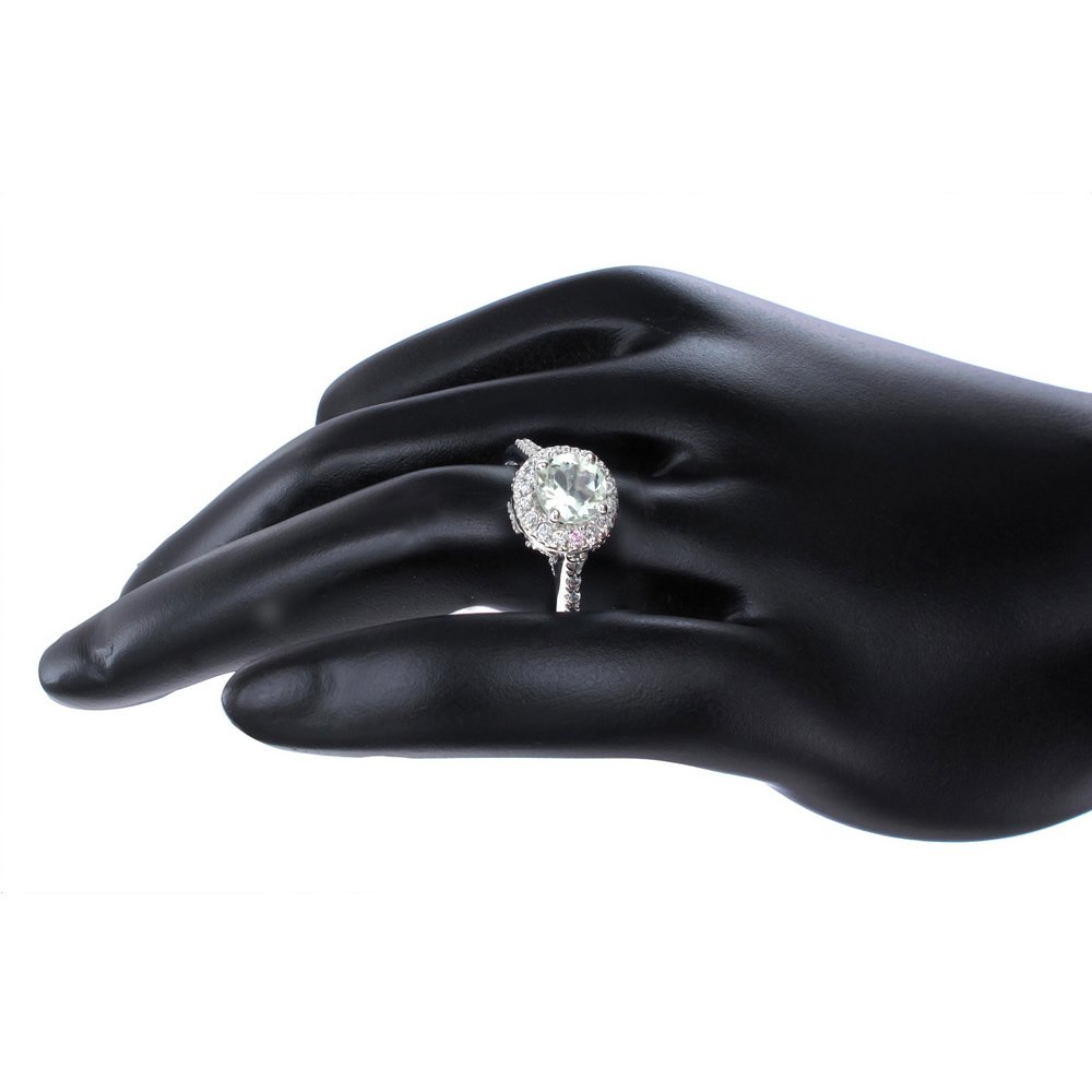 VIR JEWELS 0.65 cttw Green Amethyst Ring .925 Sterling Silver with Rhodium Halo Style 7 MM Size 8