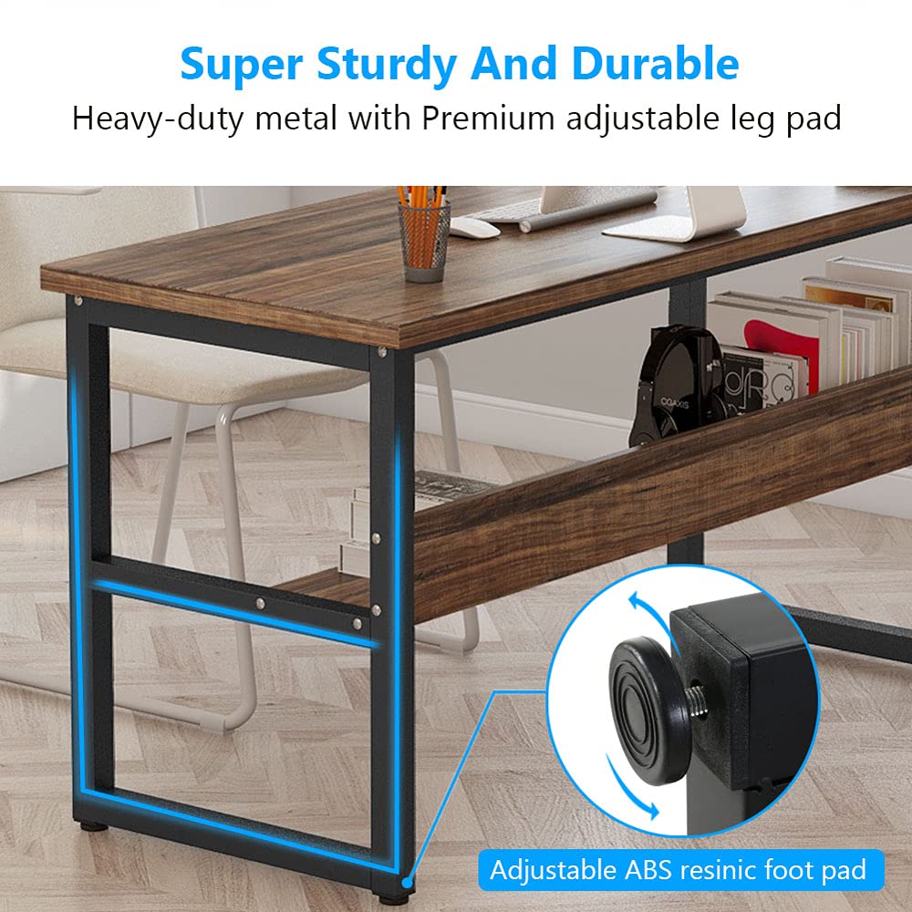 Tribesigns 55 Computer Desk with Storage shelf , Writing Desk Office Desk Study Table Workstation for Home Office,Rustic