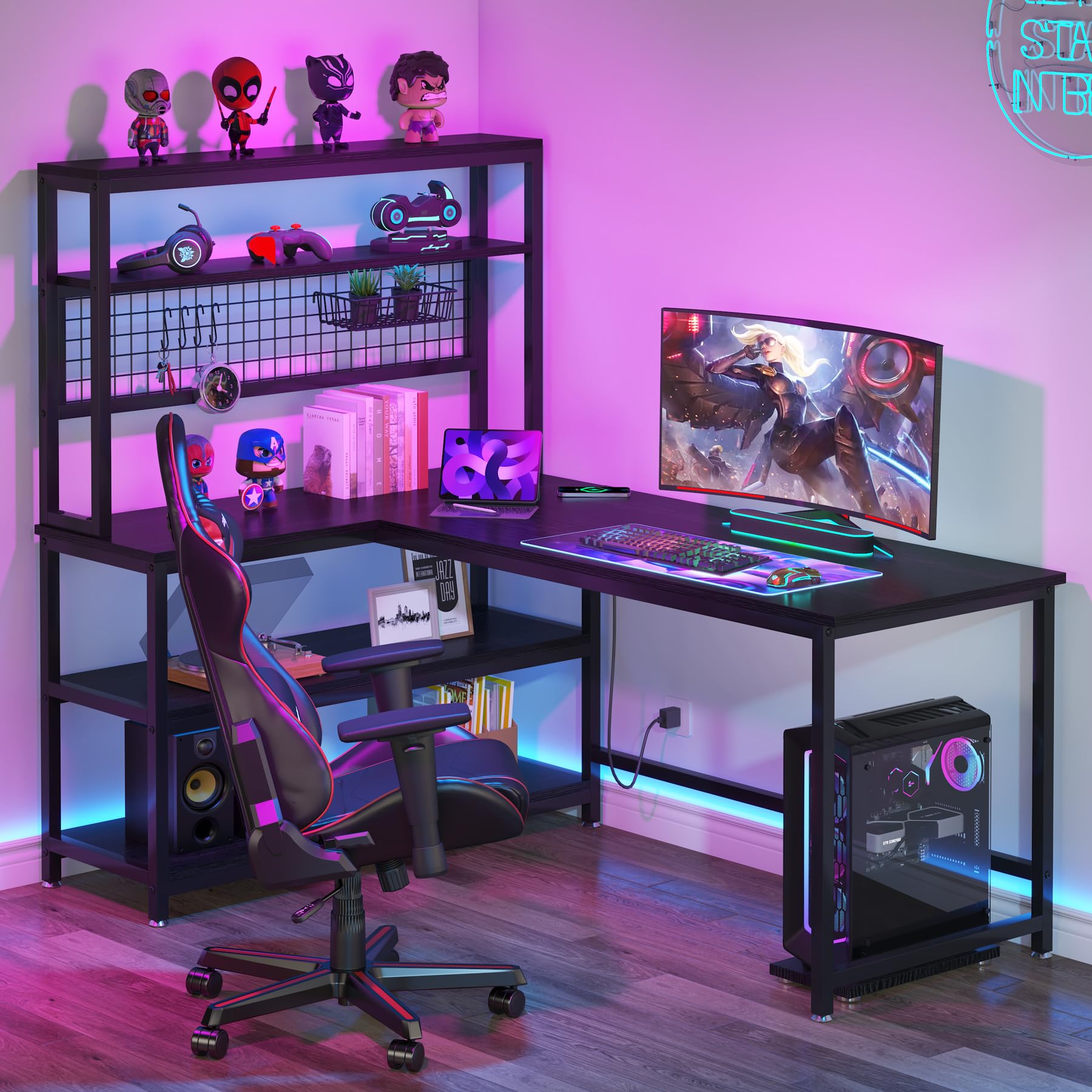 Tribesigns 67" Large Computer Desk with 9 Storage Shelves, Office Desk Study Table Writing Desk Workstation with Hutch Bookshelf for Home Office (Rustic)
