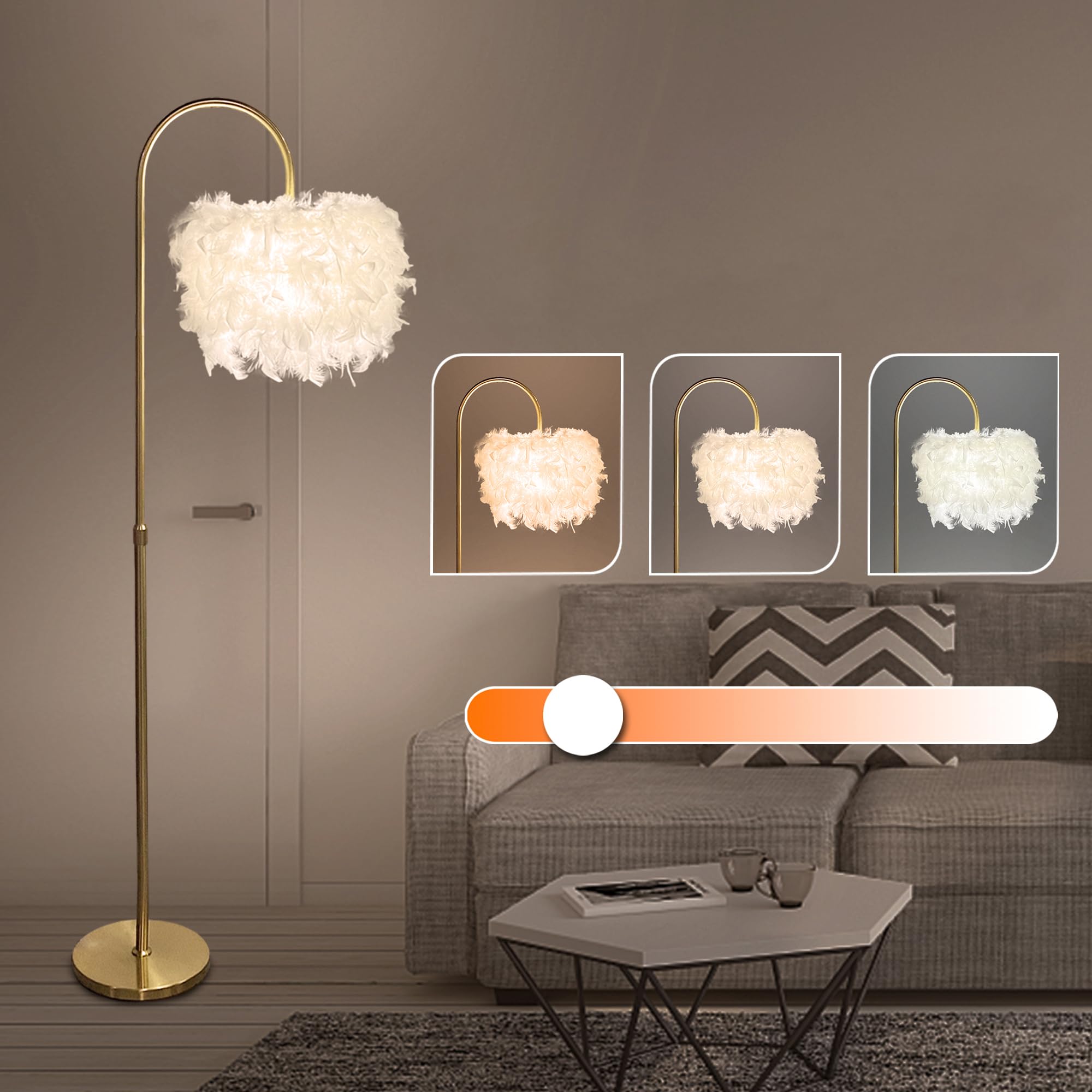 VENIVIDI Feather Floor Lamp for Living Room Bedroom Office