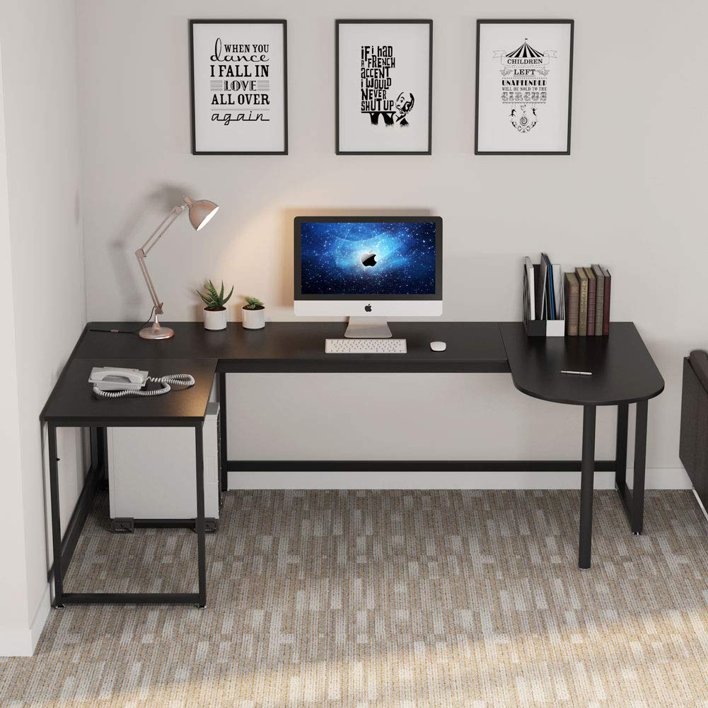 Tribesigns U Shaped Desk, Large L-Shaped Desk Corner Computer Office Desk Writing Table with Printer Stand, 78.7 x 47.2 inch Executive Workstation Desk for Home Office(Matte Black)