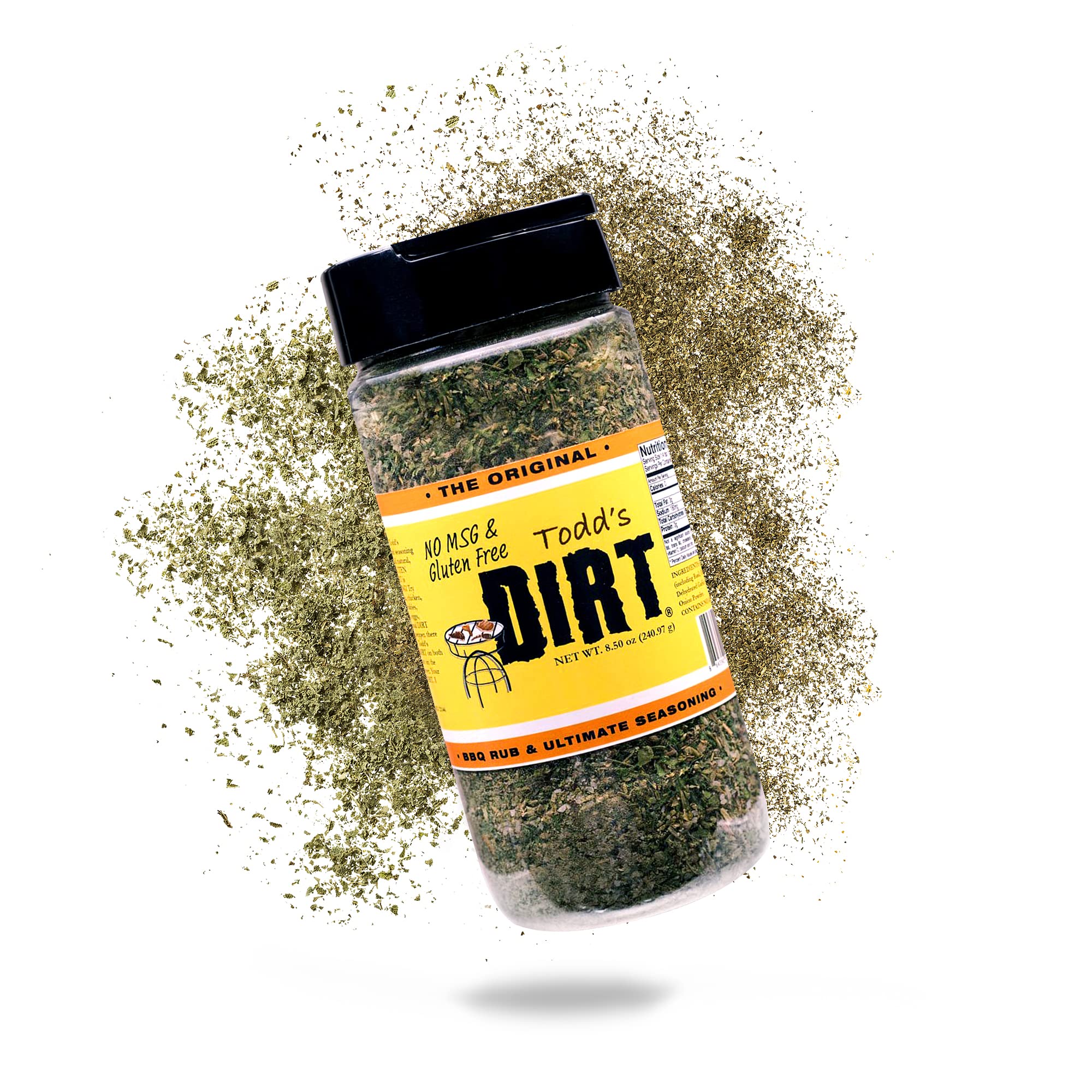 Todd’s DIRT - Original DIRT Large 8.50 oz Bottle, All Purpose Seasoning & BBQ Rub, Gourmet Mild Savory Seasoning/Rub that’s GREAT ON EVERYTHING, 100% All Natural With No MSG & Gluten-Free, 8.50 oz