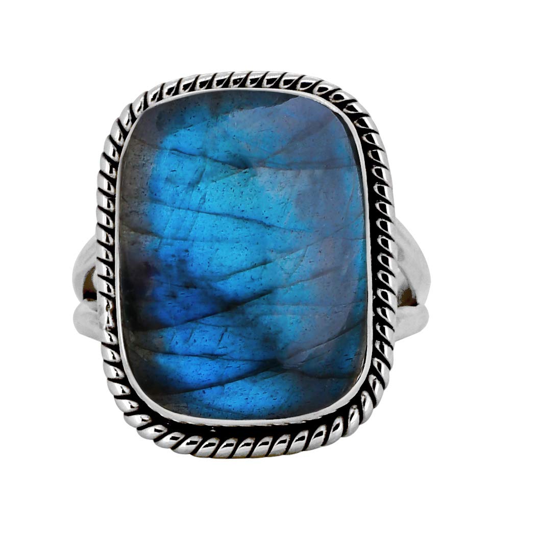 YoTreasure 13x18 MM Labradorite Chunky Ring .925 Sterling Silver Jewelry