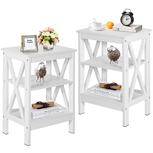 VECELO Modern Nightstands X-Design Side End Table Night Stand with Storage Shelf for Bedroom,Living Room,Set of 2 (White A2)