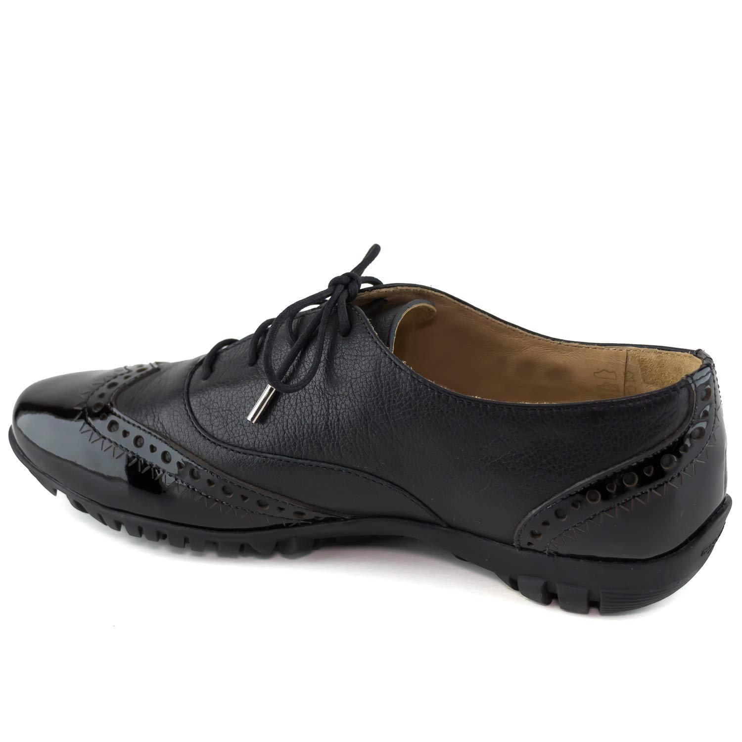 Womens Casual Comfortable Genuine Leather Lightweight Performance Spikeless Breathable Waterproof Cushion Support Laceup Golf Shoe Black Soft Patent 9