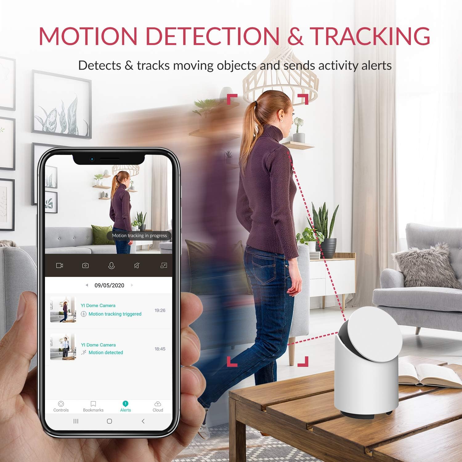 YI Pet Security Camera 1pc, 1080p 360-degree Pan-Tilt Smart Indoor IP Cam with Night Vision, 2-Way Audio, Motion-Tracking,Human Detection, Phone App, Compatible with Alexa and Google