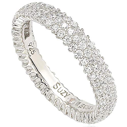 Suzy Levian Sterling Silver Micro-Pave Cubic Zirconia Eternity Band (Sterling-Silver, 7.5)