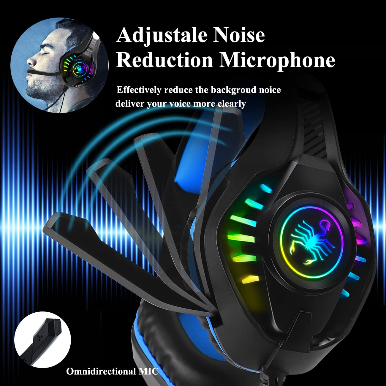 SVYHUOK Pro Gaming Headset for PC PS4 Xbox One Surround Sound Over-Ear Headphones with Mic LED Light Bass Surround Soft Memory Earmuffs for Computer Laptop Switch Games Kid’s Boy’s Teen’s Gifts