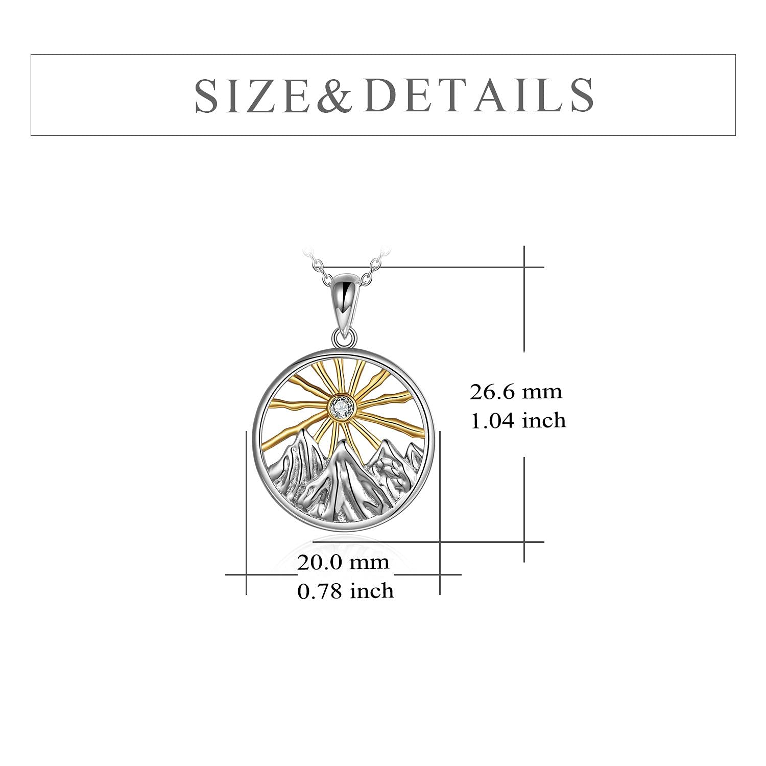 YFN Mountain Necklace Sterling Silver Mountain and Sun Pendant Nature Jewelry Gift for Nature Lovers
