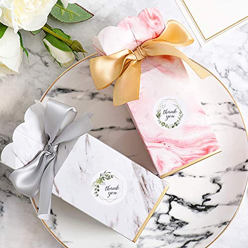 Thank You Stickers 500pcs A Roll, 1.5 inch Small Business Label 4 Greenery Designs Paper Mail Stickers for Envelope Gift Bags Treat Box