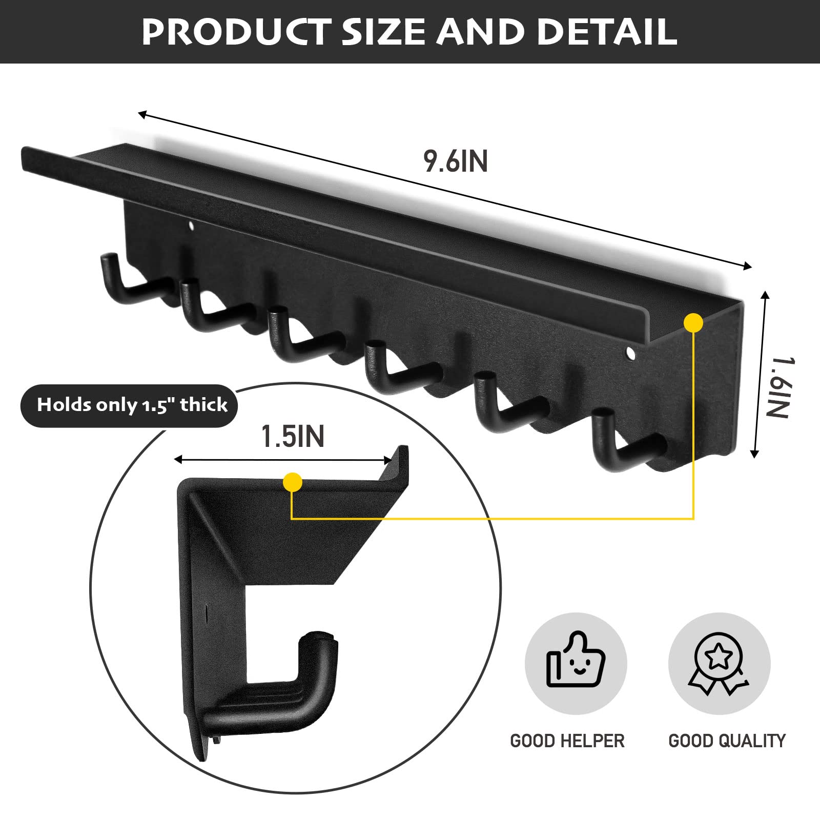 Wapodeai Key Rack with Tray, Self Adhesive or Screw Dual Use Key Rack with Small Shelf and 6 Metal Hooks, Key Holder for Wall Decorative, Suitable for Office, Foyer, Kitchen, Hallway (Black)
