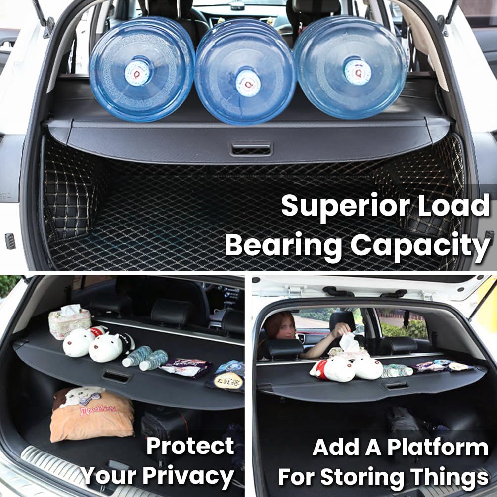 Trunk Cargo Cover for Ford Escape 2013 2014 2015 2016 2017 2018 2019 Retractable Rear Trunk Cargo Luggage Security Shade Cover Shield Interior Accessories Waterproof All Weather (Black)