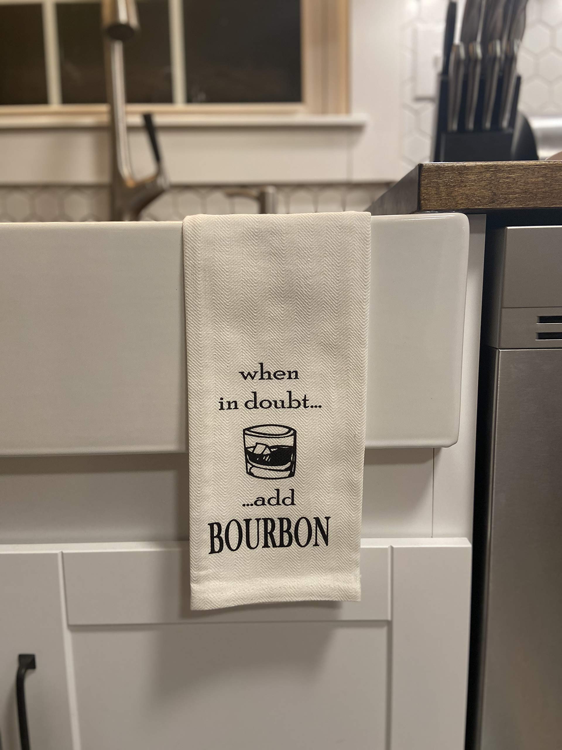When In Doubt Add Bourbon Tea Towel | Dish Towels with Funny Bourbon Whiskey Sayings are Perfect for Home, Bar, or Kitchen | Funny Gift for Old Fashioned Cocktail Lovers