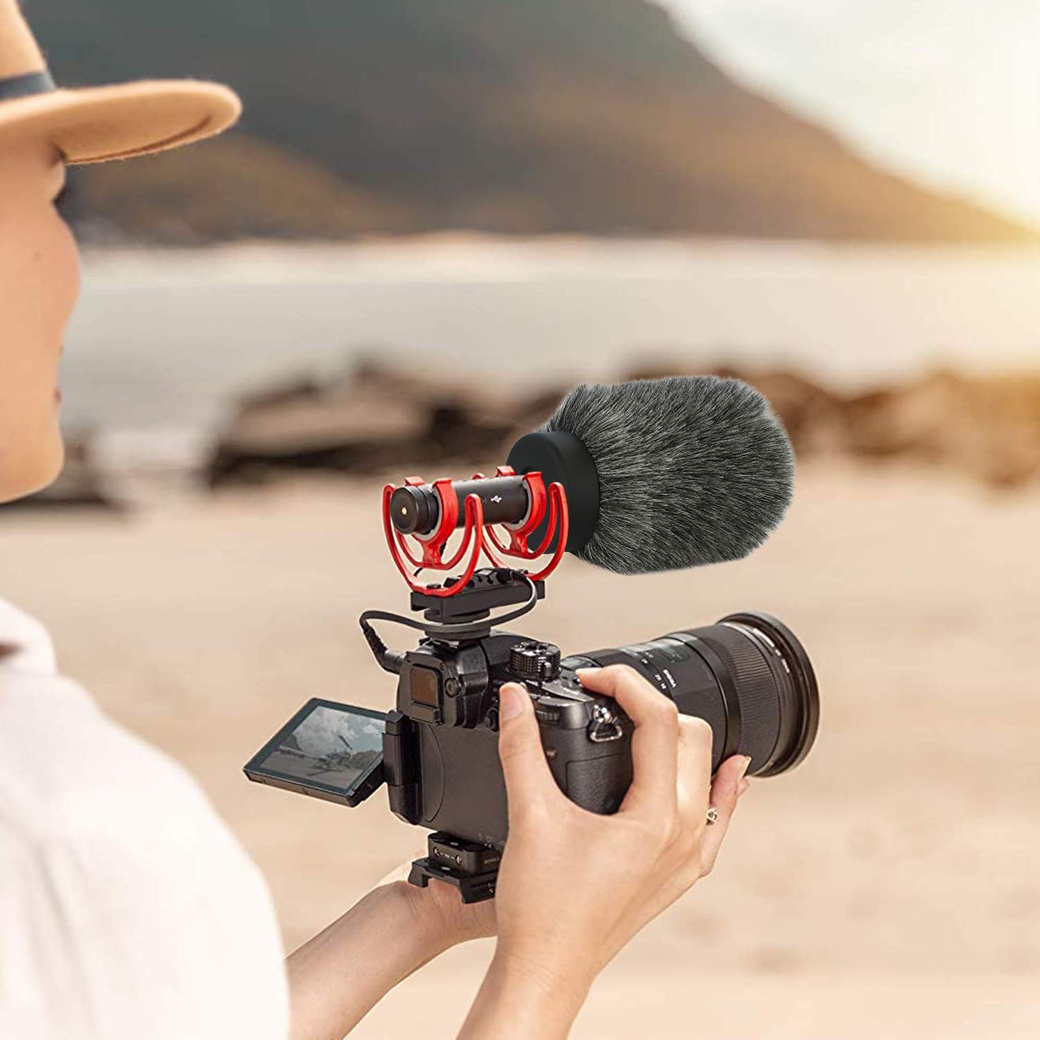 YOUSHARES NTG Furry Microphone Wind Shield - Windscreen/Windmuff for Rode VideoMic NTG and Microphones with Maximum Slot Length of 100mm (3.9") and Diameter of 18-24mm (Shag, Gray)