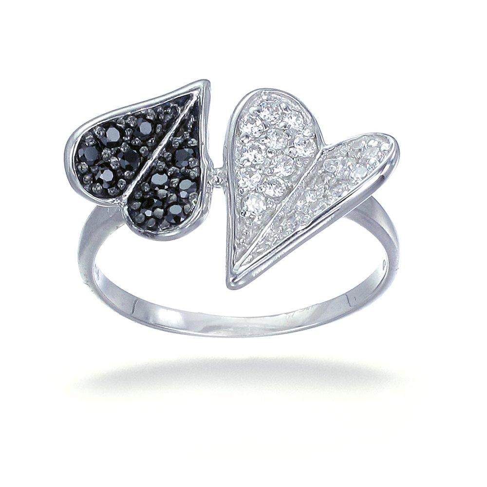 VIR JEWELS Cubic Zirconia Black Heart Ring in .925 Sterling Silver in Round Shape Prong Set Size 7