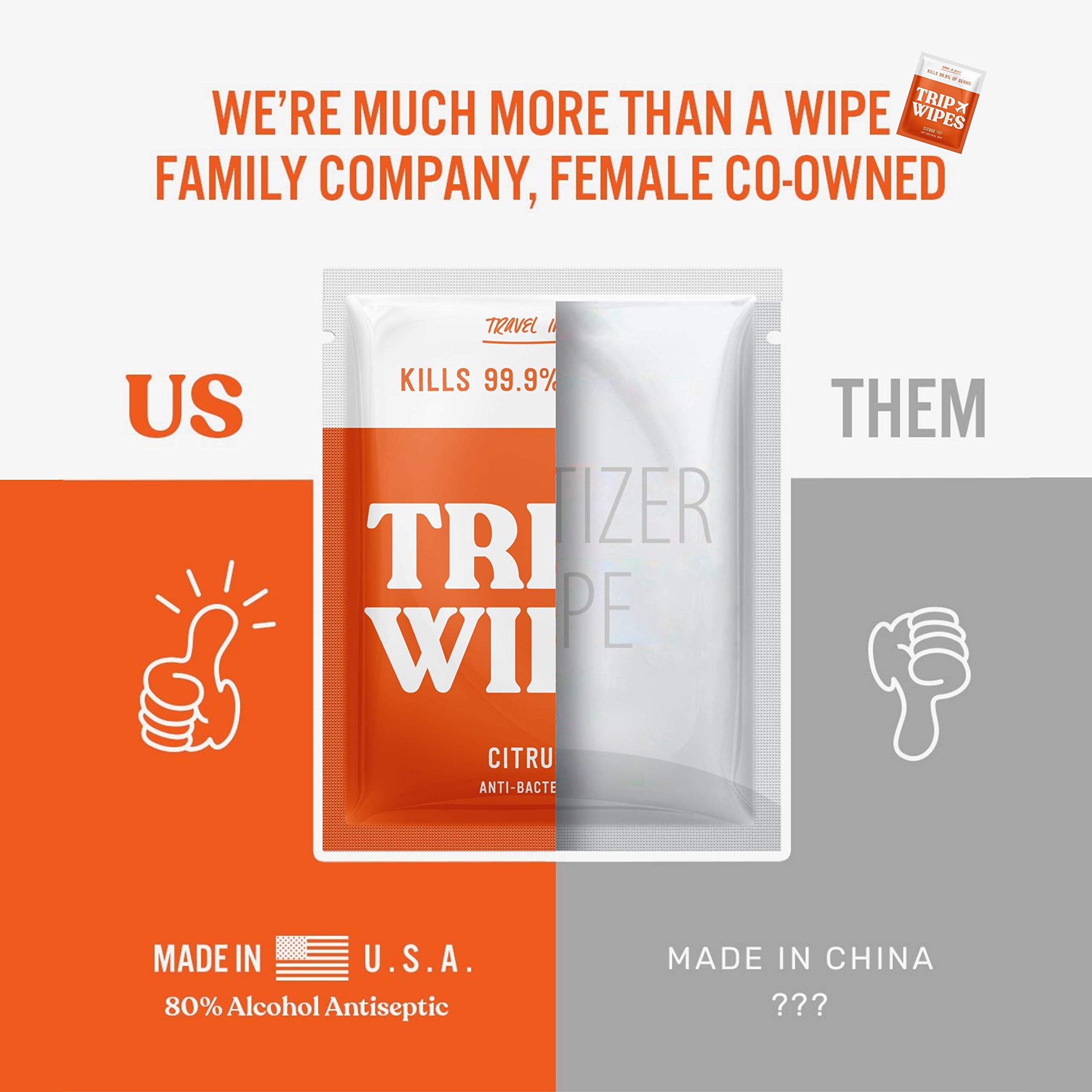 TRIP WIPES - Alcohol-Free Hand Sanitizing Antibacterial Hand Wipes For Planes, Trains, and Handshakes, 30 Count Pack Retail Display Box - (Citrus)