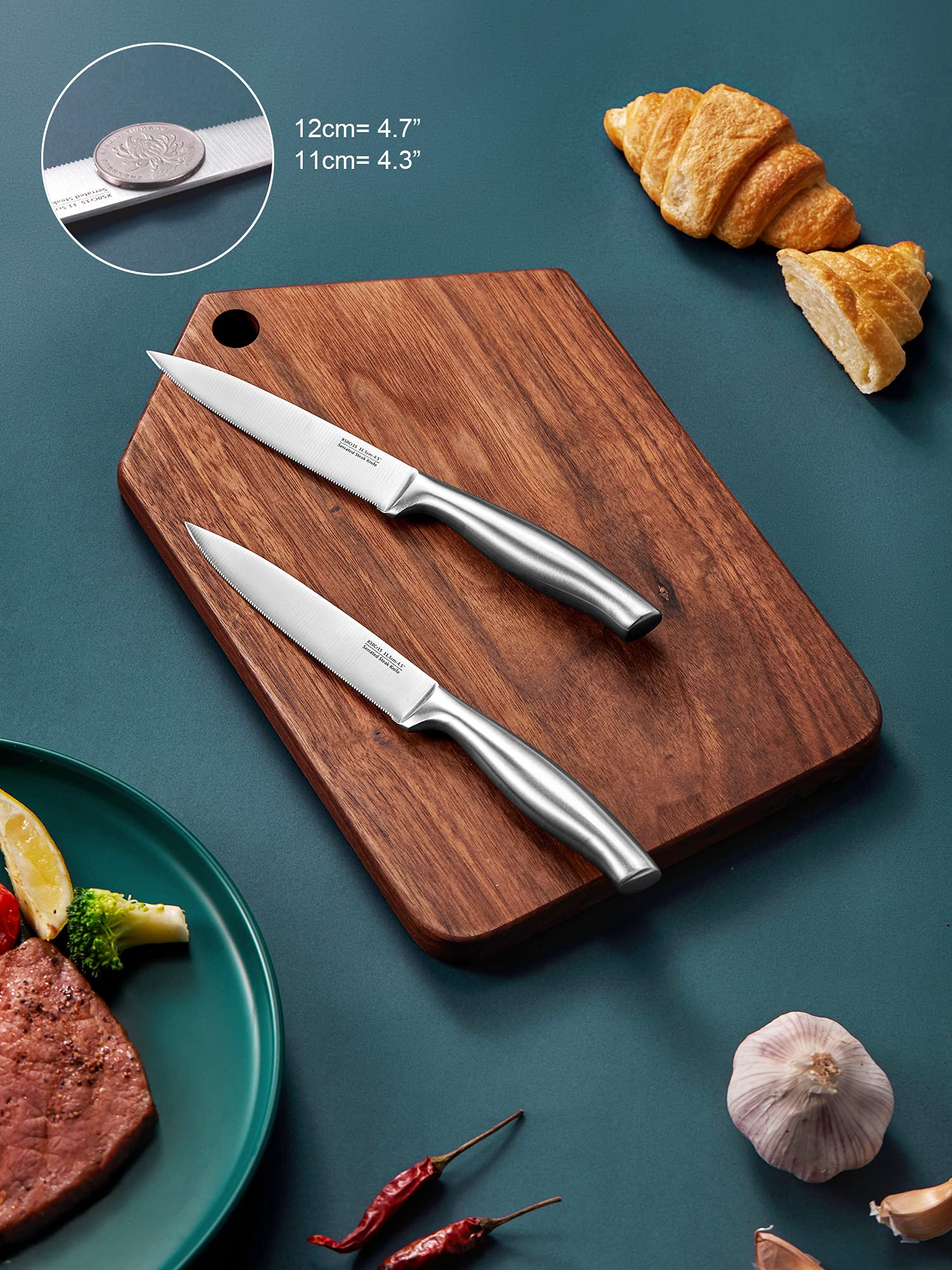 ZAWS Steak Knives, Knives Set of 8, Stainless Steel Knife Gift Box Set,Super Sharp Kitchen Serrated Knife, Ergonomic Tapered Handle, 9.1 IN, Silver