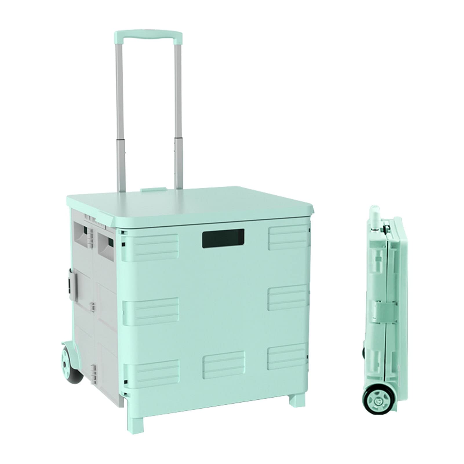 VEERJI Foldable Shopping Trolley,for Groceries Foldable Utility Cart Mobile Folding Cart with Lid and 2 Wheels Portable Teacher Crate Collapsible Basket with Handle