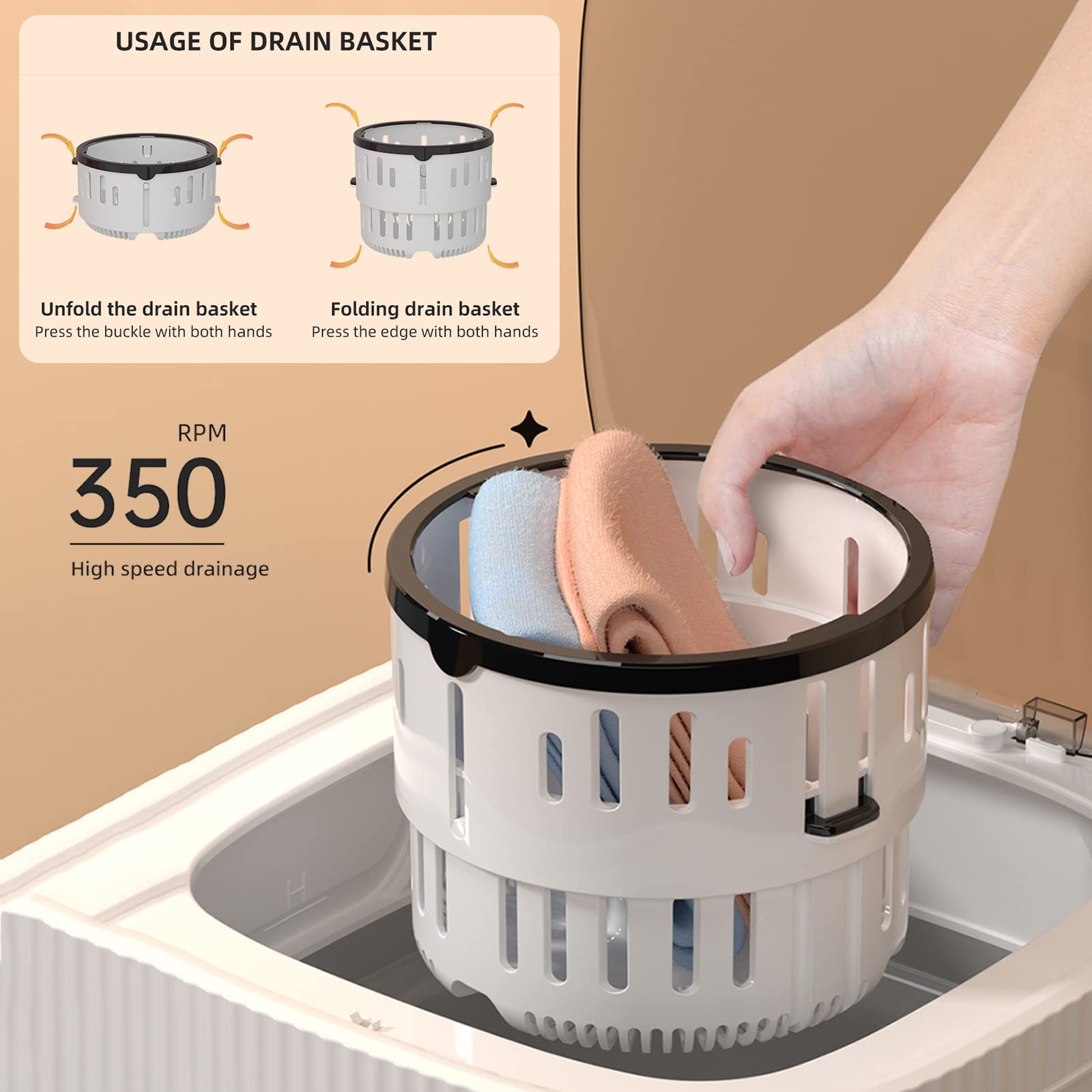 WMLBK Foldable Washing Machine, 2 in 1 Mini Portable Washing Machine With Spin Dryer 9L Portable Washer Combo With Drainage Hose for Small Cloth Underwear Sock Perfect for Apartment Camping RV Travel
