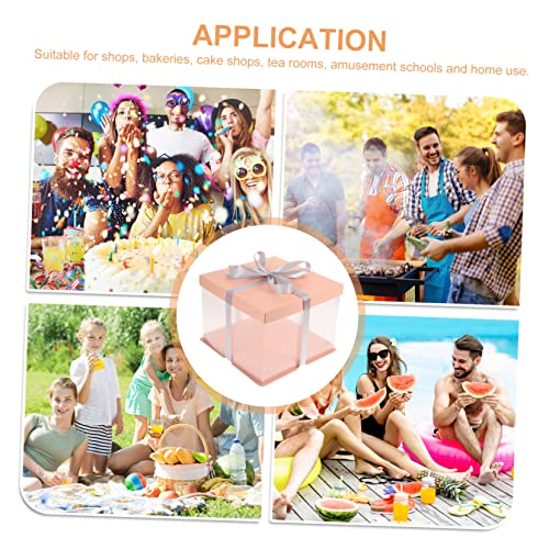 ULTECHNOVO 5pcs Box Cake Box Pink Storage Containers Wedding Cake Stand Paper Cups with Lids Cake Keeper Cake Packaging Case Disposable Cake Container Cake Packing Case Cake Storage Container
