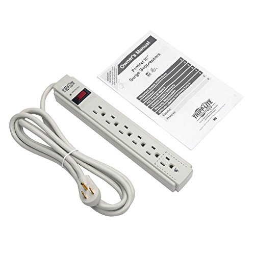 Tripp Lite Surge Protector Power Strip 120V 6 Outlet 8' Cord 990 Joule Flat Plug Gray