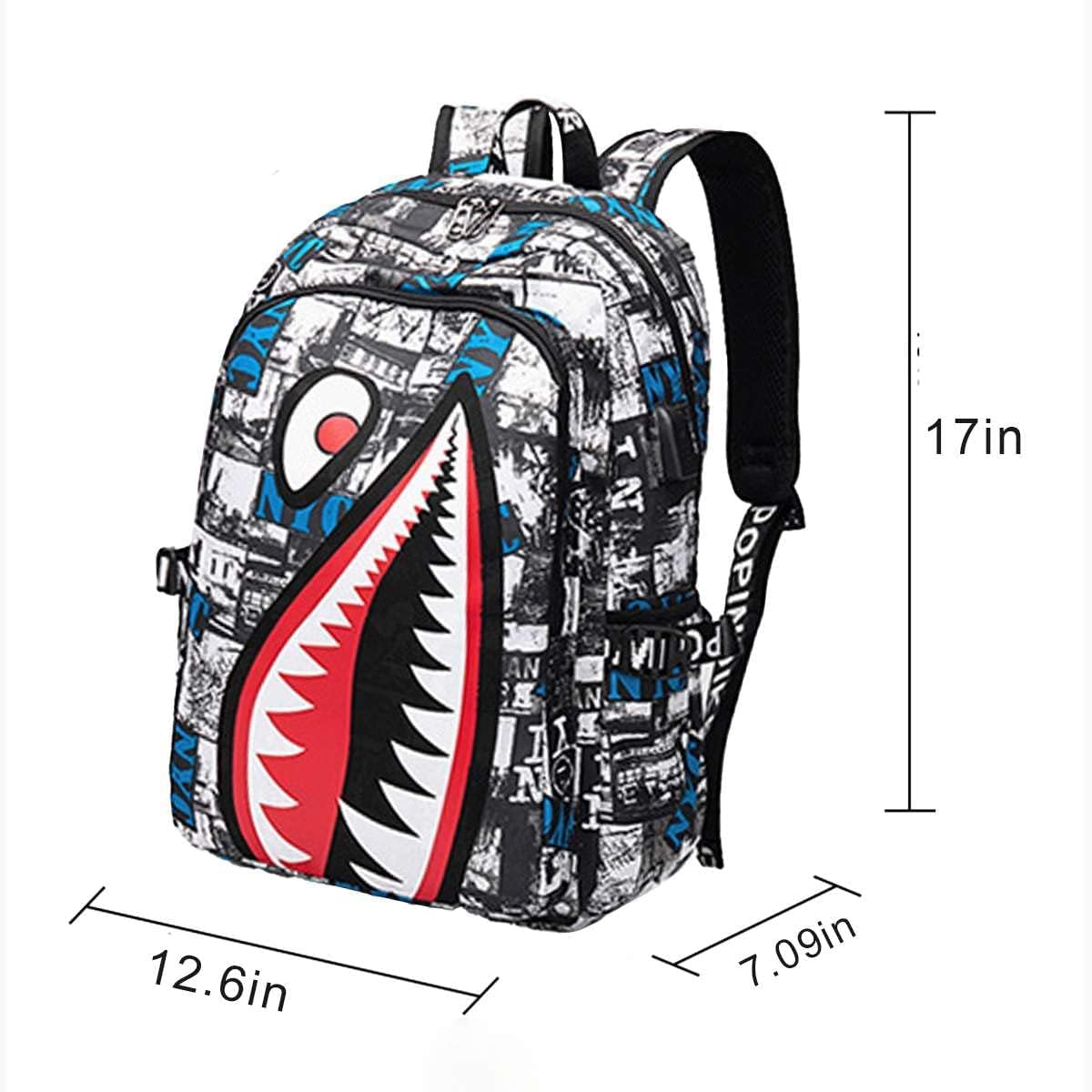 XKJFOTCY Shark Backpack for Boys, Fashion Multi-Functional Teens Bookbag, Laptop Backpack, Casual Daypack