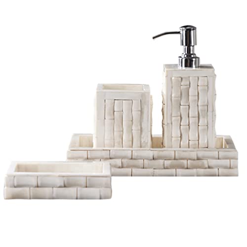 UTOYA Durable Bamboo Shape Bathroom Accessories Set,4 Pcs Classical Bathroom Set-Soap Dispenser,Towel Tray,Tumbler,Bathroom Decor Set Beige Replacement