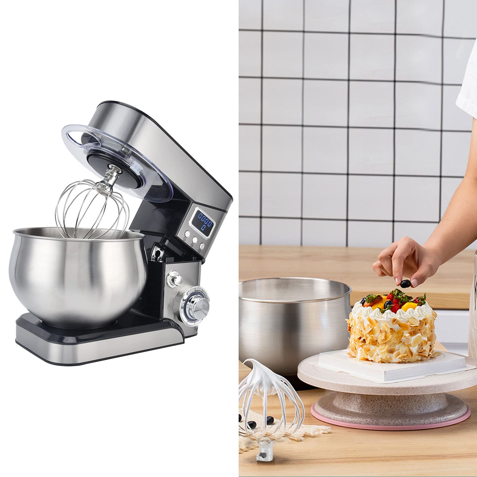 Stand Mixer, 6-Speed 500W Electric Kitchen Food Mixer Tabletop Dough Kneader with Timer Function and 5L Stainless Steel Bowl for Household Home Kitchen Baking, Making Cake, Cookie, Kneading(silver)