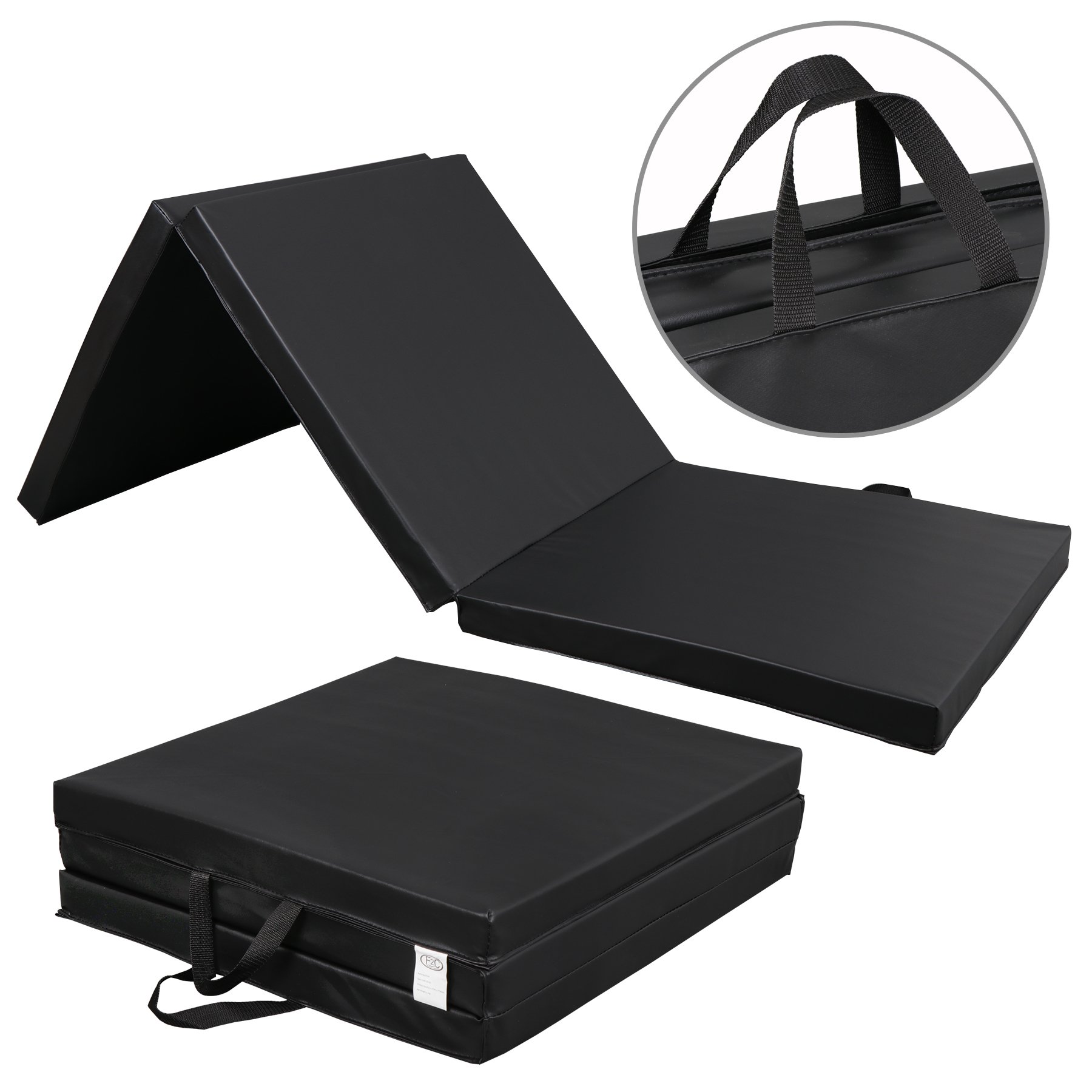 ZENY 2ββ Thick Tri-fold Folding Gym Exercise Mat Extra Thick Gymnastics MatTumbling Mat with Carrying Handles for Home Workout, Core Workouts, Stretching, MMA, Yoga (black)