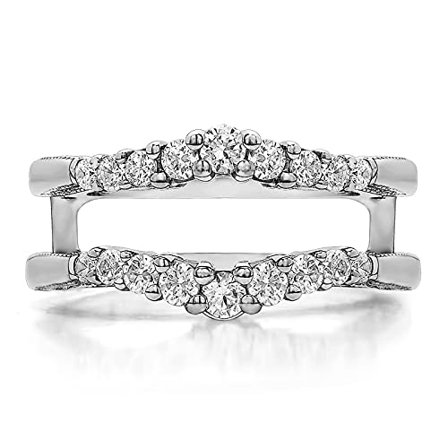TwoBirch Sterling Silver Vintage Ring Guard with Filigree Designs With Cubic Zirconia (0.71 ct.) (sterling-silver, 9)