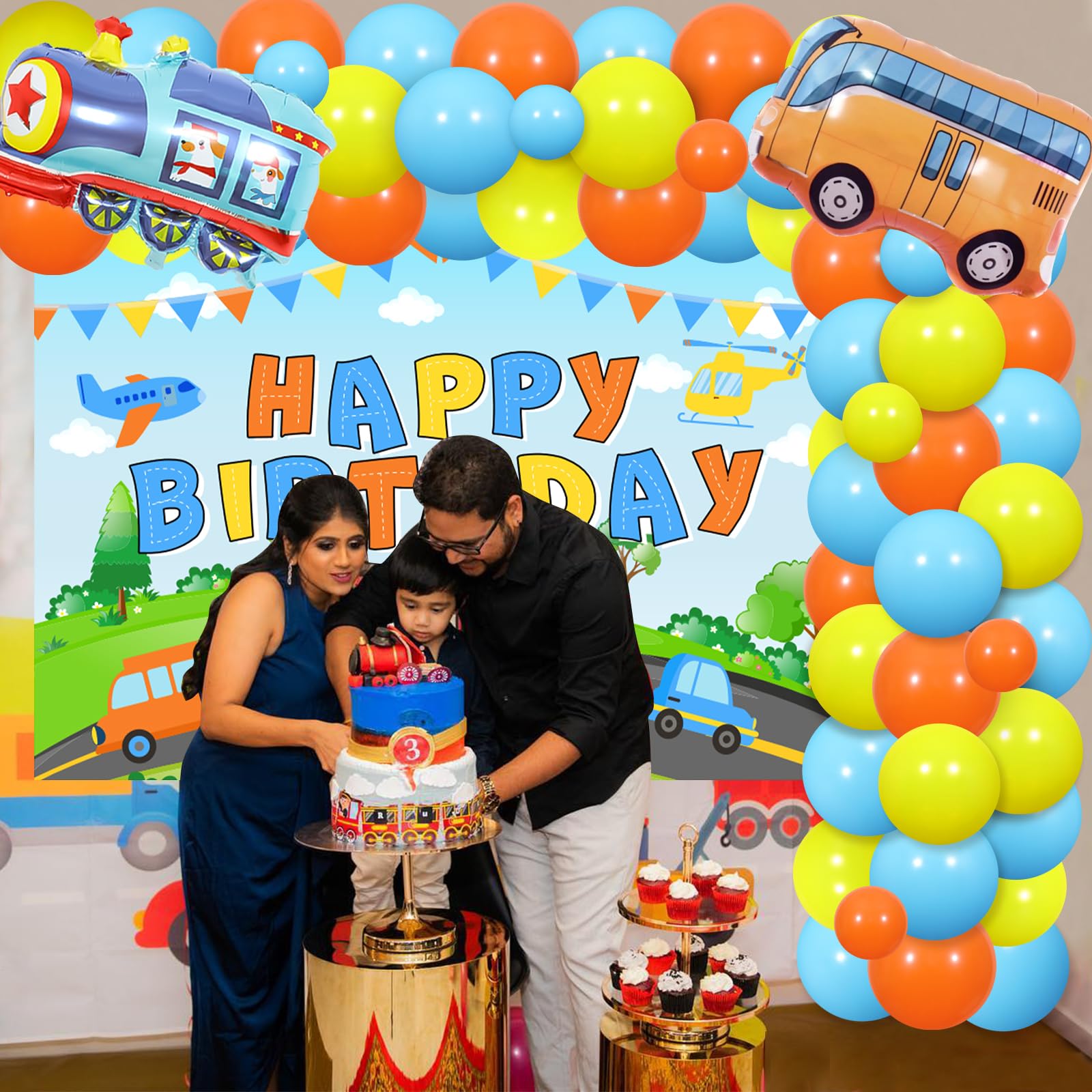 Transportation Birthday Decorations for Boys - Balloons Garland Arch Kit Backdrop - Transport Vehicle Theme Birthday Party Supplies for One Two Three Four Year Old Boy