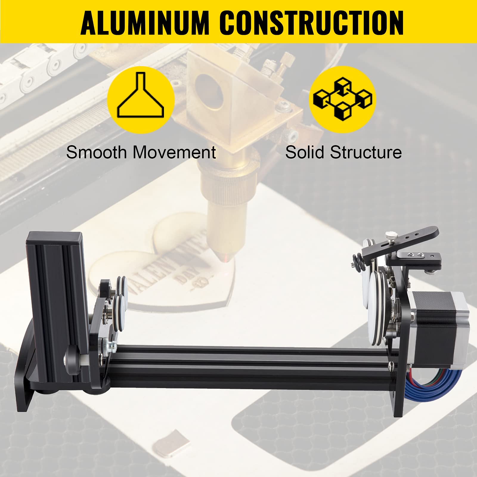 VEVOR Rotary Axis Attachment, 4 Wheels Laser Rotary Attachment, 57 Stepper Motor Laser Cutter Rotary, 50 mm-350 mm Carve Length for Engraving Cutting Machine Spherical Carving Cylinder Carving