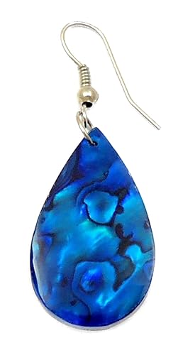Swimmi Blue Paua Abalone Earrings, Handmade Teardrop Natural Abalone Shell Earrings for Women, Dangle Drop Seashell Earrings Fashion Jewelry GA249-A
