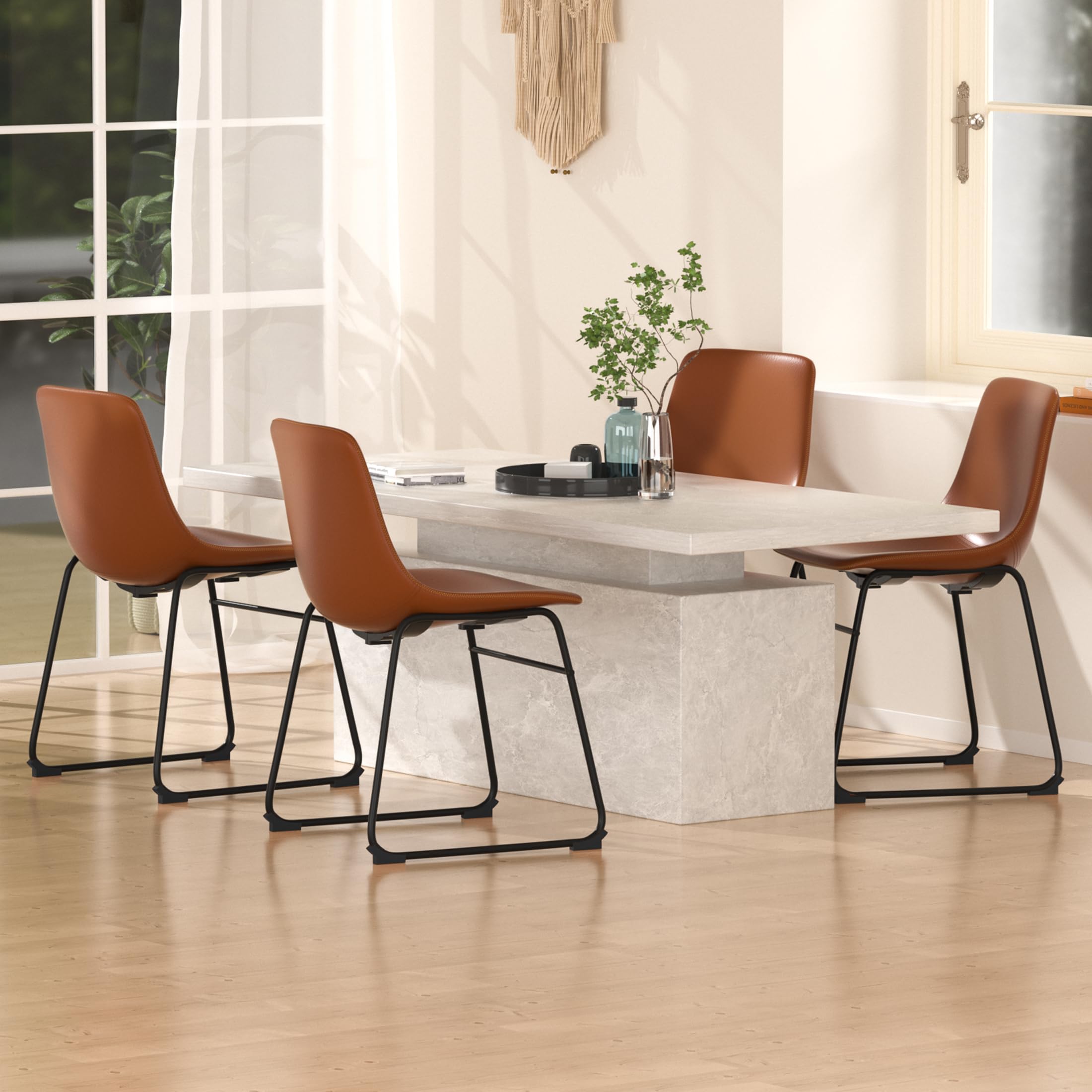 Sweetcrispy Dining Chairs Set of 2,Kitchen & Dining Room Chairs, PU Leather Cushion and Metal Legs Bar Chairs, Counter Height Bar Stools for Kitchen Island
