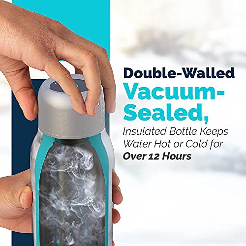 UVBrite Explorer Self-Cleaning UV Water Bottle - 20.3 Oz Insulated Stainless Steel Rechargeable Reusable Bottle Automatic Purification Every 6 Hours BPA Free Leak-proof Safety Lock and Touch Sensor
