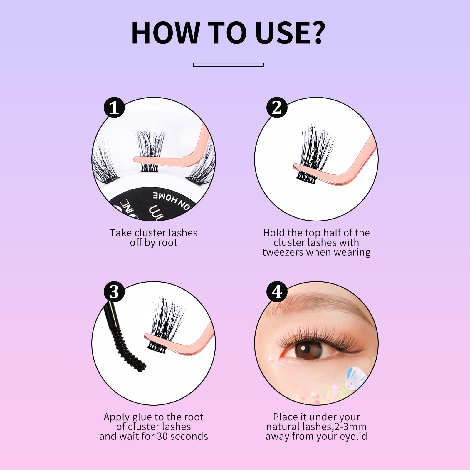 VEYES INC Individual Lash Clusters.DIY Eyelash Extensions Kit with tweezer,Lash Bond and Seal.Clusters Lashes that Look Like Extensions.Wispy Lashes for Beginners.14&16mm(TP01)