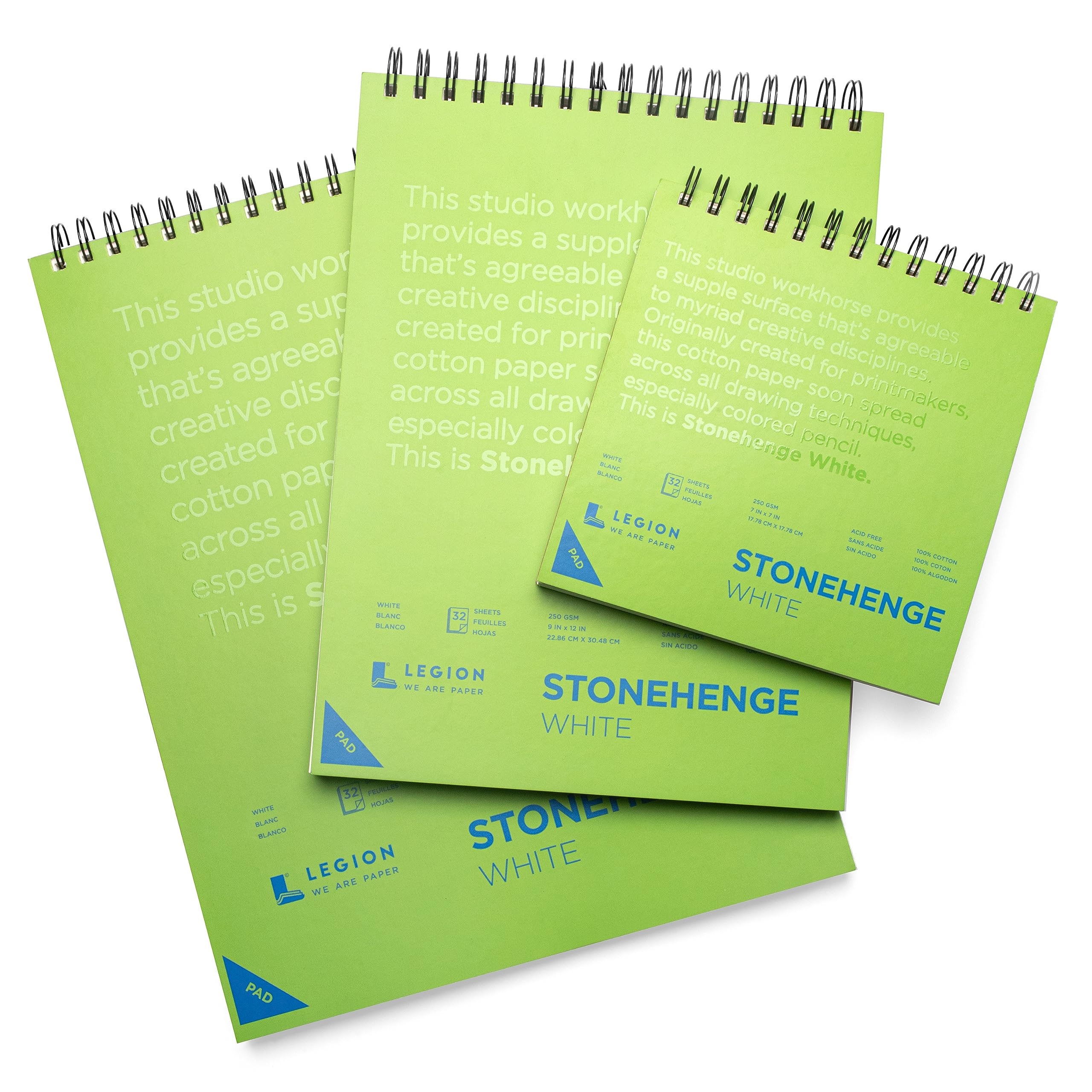 Stonehenge 100% Cotton Medium Weight Spiral Journal, White, 11 x 14 inches, 250gsm, 32 Sheets for Dry Media