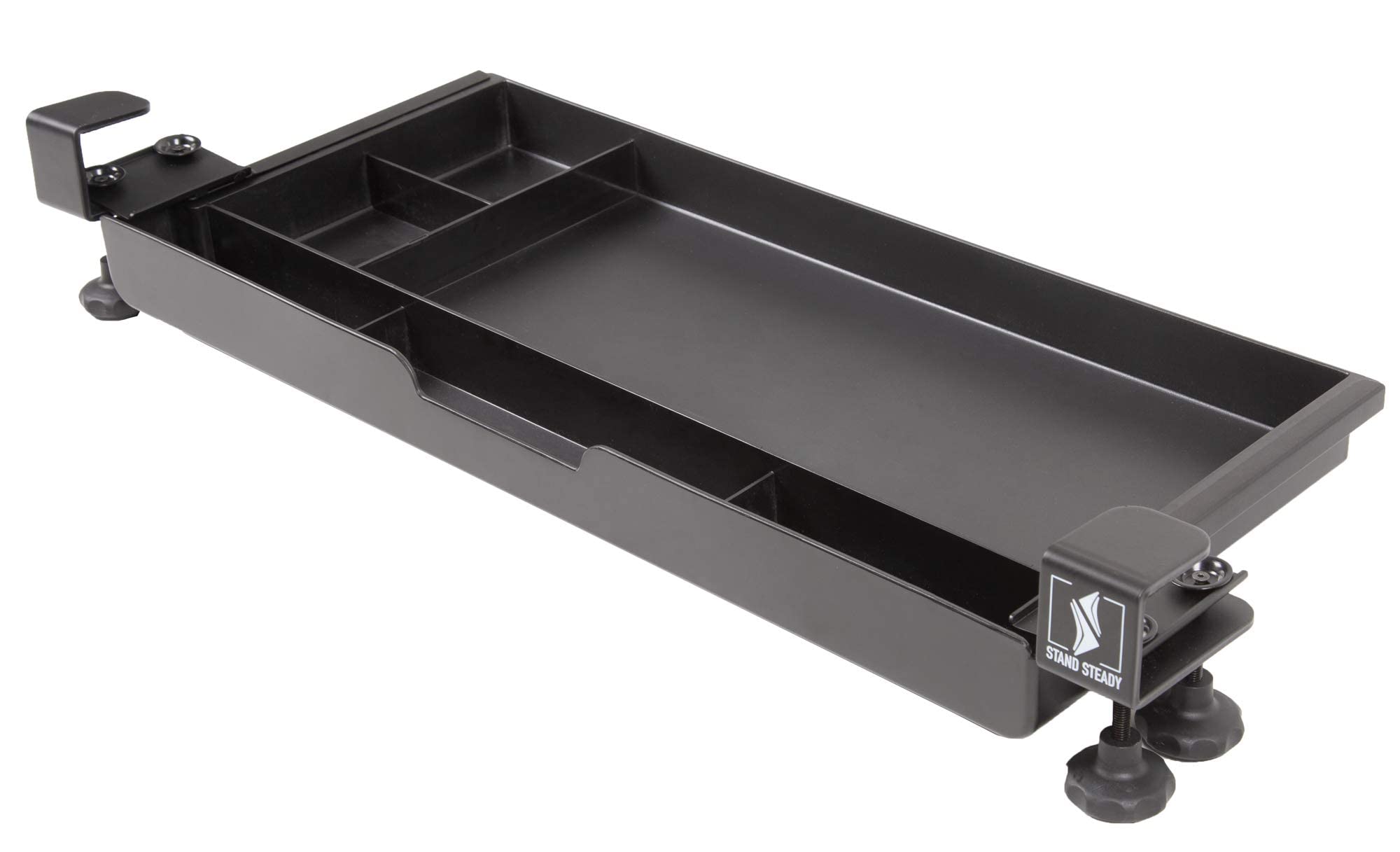 Stand Steady Clamp-On Desk Drawer | Under Desk Storage with Damage-Free Easy Installation - No Drilling Required | Six Compartment Organizer for Pens, Pencils, Clips & More! (31.5 L x 12 D x 5.5 H)