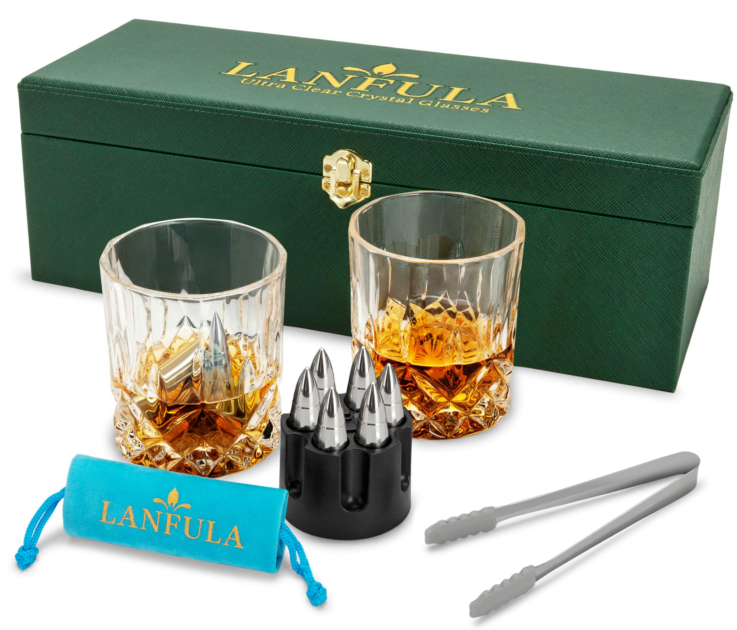 Whiskey Glasses with Bullets Stones Gift set for Men, Unique Bourbon Gifts for Anniversary Christmas